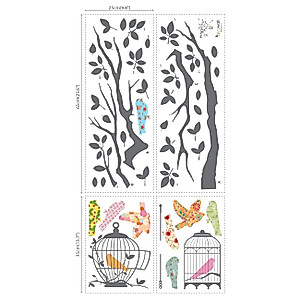 DECOWALL DW-1510 Birds on Tree Branch with Bird Cages Kids Wall Stickers Wall Decals Peel and Stick Removable Wall Stickers for Kids Nursery Bedroom Living Room (Grey) d?cor