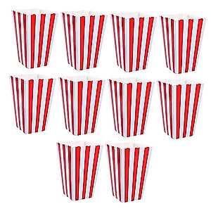 SECFOU 10pcs Boxes Popcorn Carton Popcorn Boxes for Party Close Top Popcorn Containers Cups Popcorn Bucket Candy Halloween Popcorn Boxes Popcorn Treat Bag Popcorn Bags Cartons Red Paper