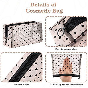 Frienda 6 Pieces Heart Makeup Bag Sets, Cute Heart Mesh Cosmetic Bag Mesh Zipper Makeup Toiletry Pouch Portable Travel Zipper Pouch for Women Vacation Travel, 6 Sizes(Beige and Black)