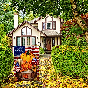 Furiaz Fall Thanksgiving Pumpkin Small Decorative Garden Flag, Autumn Maple Leaves Yard Outside Decorations, Patriotic American Farmhouse Burlap Outdoor Decor Double Sided 12 x 18