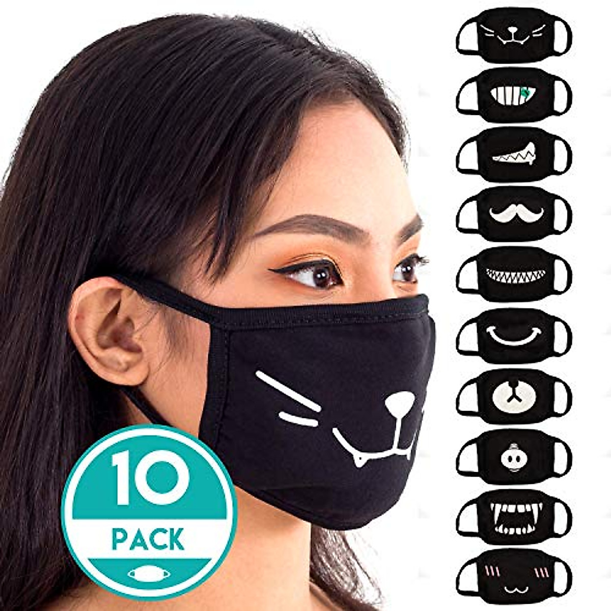 SoJourner Bags Black Face Mouth Mask - Cotton Face Covering (10 Pack) - Face Mask Resuable, Washable, Breathable, Adjustable - Adult and Child Size | Rave EDM Halloween Masks