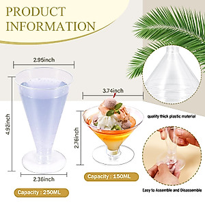 KesaPlan 40 Pack 2 Style Plastic Martini Glasses Disposable Cocktail Glasses 5/8.5 oz Martini Plastic Cocktail Glasses Ice Cream Dessert Cups with Spoons for Appetizer, Outdoor Parties, Weddings