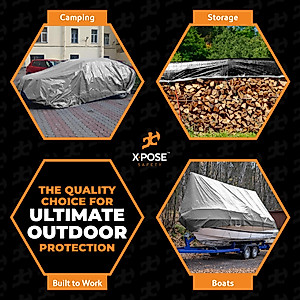 Heavy Duty Poly Tarp - 8' x 10' - 10 Mil Thick Waterproof, UV Blocking Protective Cover - Reversible Silver and Black - Laminated Coating - Grommets - by Xpose Safety