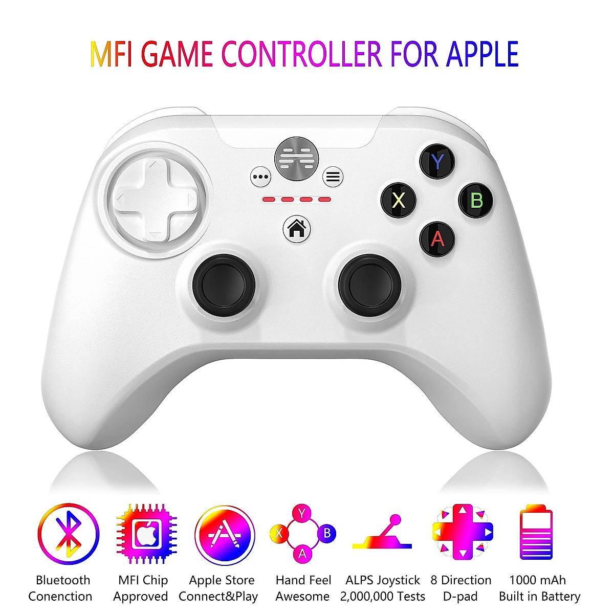 BEITONG i1 MFi Game Controller For iPad iPhone IOS Gaming Controller 1000 mAh Battery Bluetooth Wireless Gamepad For Apple TV Arcade iPod Mobile Cloud Gaming (White New)