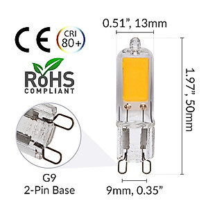 Simba Lighting G9 LED COB Light Bulb (4 Pack) 2W T4 20W to 25W Halogen Replacement for Pendants, Ceiling Lights, Desk Lamp, Wall Sconce, 120V JCD Bi-Pin Base Non-Dimmable, 2700K Warm White