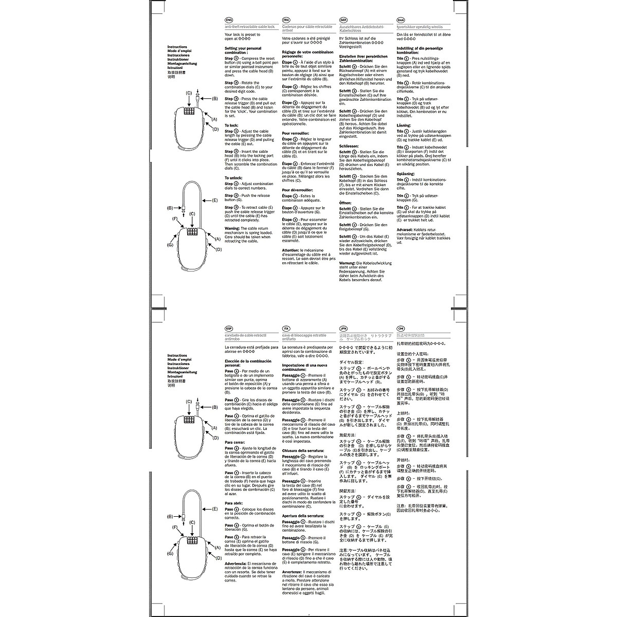 Bosvision Ultra-Secure 4-Digit Combination Lock with 3 Feet Retractable Cable for Bike, Ski, Snowboard and Stroller…Orange
