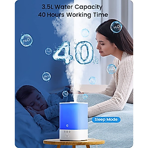 Humidifiers for Bedroom Large Room, Esemoil Smart WiFi Cool Mist Humidifiers for Baby, 3.5L Top Fill & 28dB Quiet, 40H Air Ultrasonic Diffuser with 8 Color Light, Voice Control, Compatible with Alexa