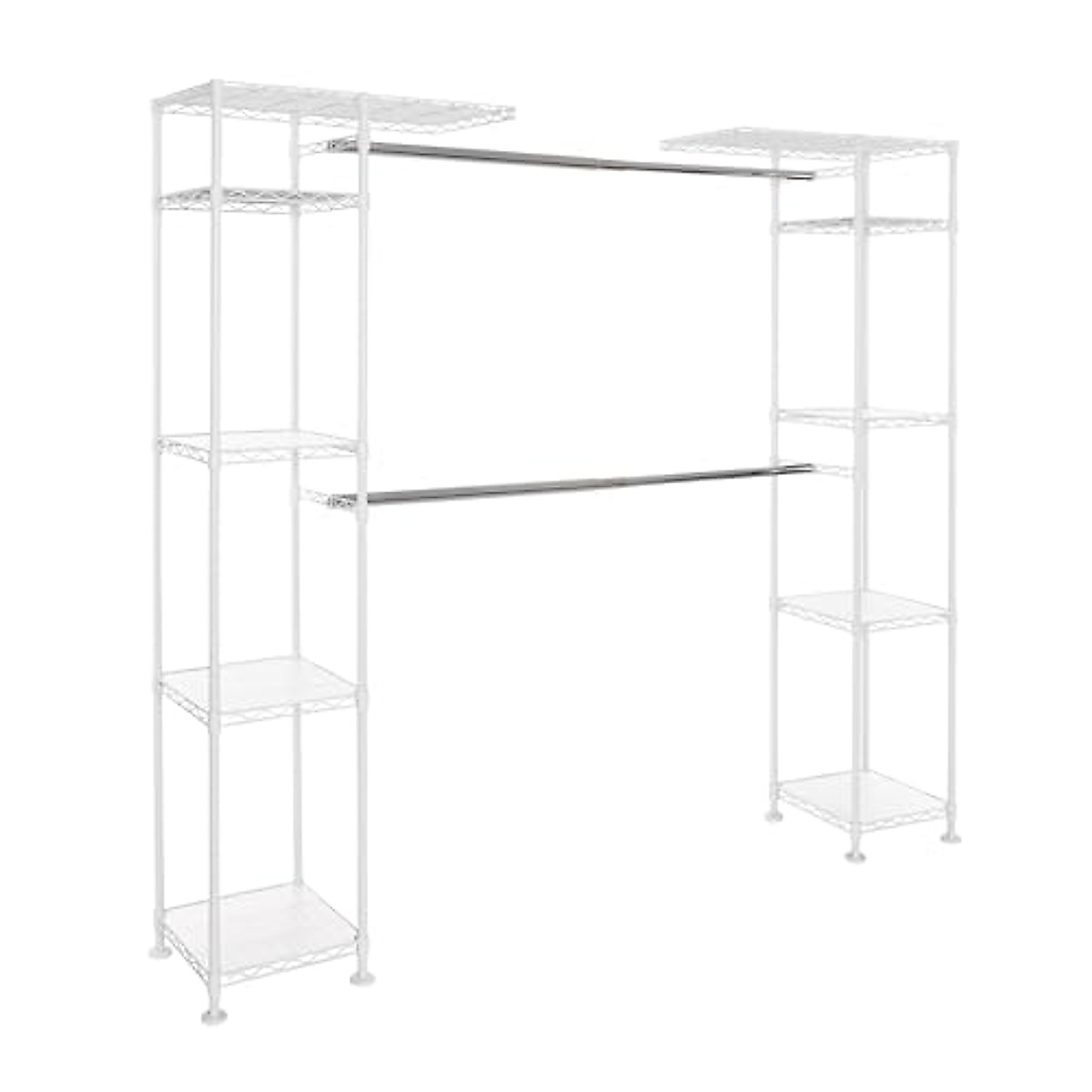 Seville Classics Closet Garment Organizer with Metal Hanging Rod Wardrobe Storage System, w/ Steel Shelves for Clothes, Shirts, Jackets, Coats, Blankets, Shoes, White, Expandable Rack
