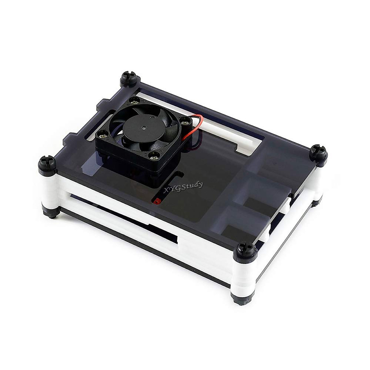 XYGStudy Black/White Acrylic Fully Protection Cover Case for Raspberry Pi 4 Model B, with Cooling Fan (PI4-CASE-B)