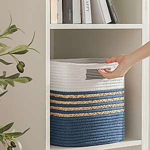 UBBCARE Set of 4 Storage Cubes 11 X 10.5 X 10.5 in, Water Hyacinth Storage Bins for Shelves, Toys, Book, Storage Baskets with Handles, Cotton Rope Woven Baskets for Organizing, Blue