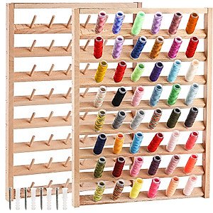 Tosnail 2 Pack 48 Spools Wooden Thread Holder, Large Thread Racks, Wall Mount Thread Storage Organizer for Sewing, Braiding and Embroidery