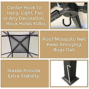 Walnut 10 Ft. X 10 Ft. Metal Outdoor Patio Gazebo with Insulated Double-Roof Hardtop and Netting