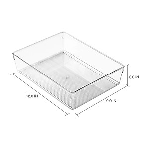 iDesign Linus Plastic Dresser and Vanity Organizer, Storage Bin for Bathroom, Bedroom, Office, Craft Room, Fridge, Freezer, Pantry, 12" x 9" x 3" , Clear