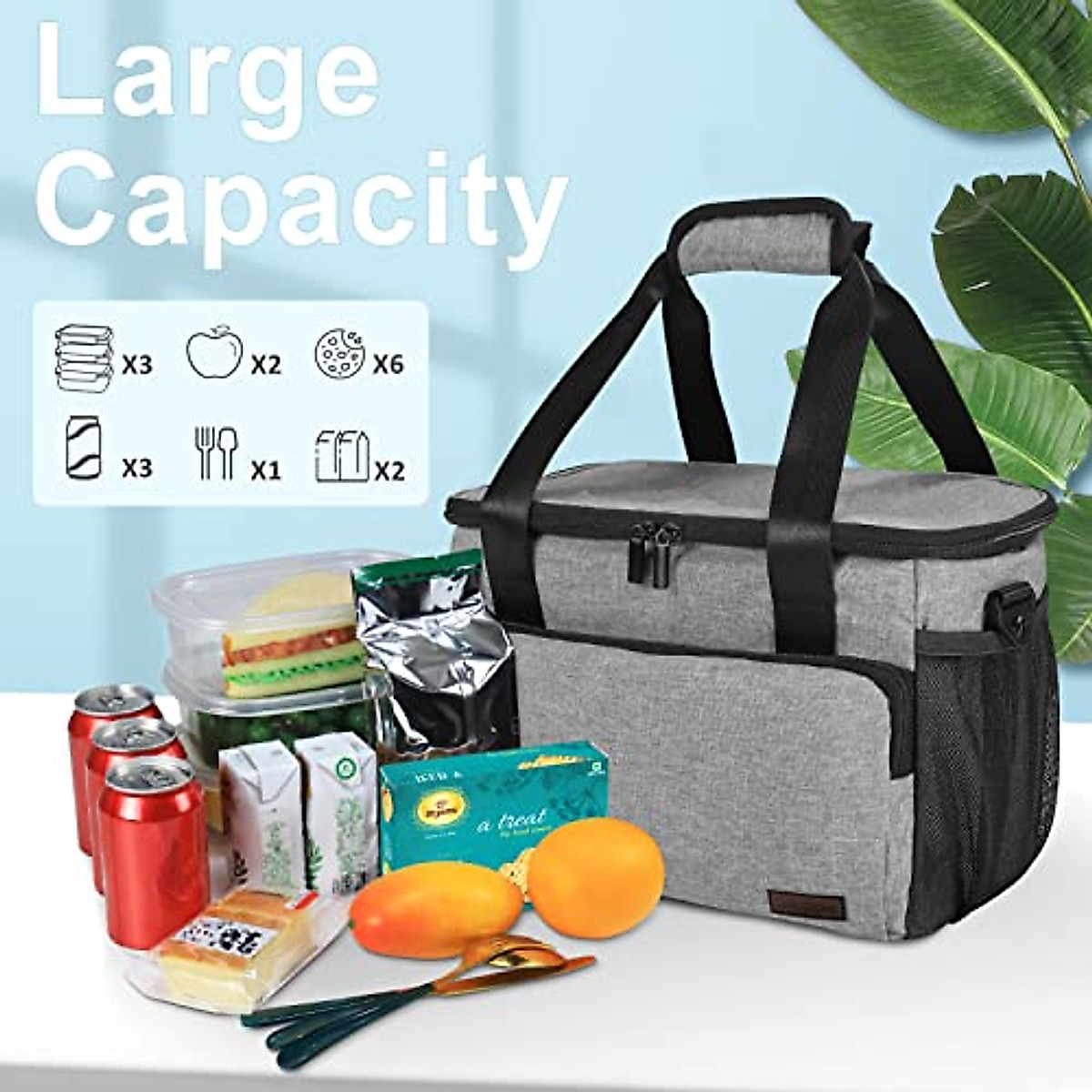 Gloppie Lunch Box Insulated Lunch Bag for Men Lunchbox for Work Lunch Cooler Bag Thermal LunchBag Reusable Lunch Bags Lunch Pail, Grey