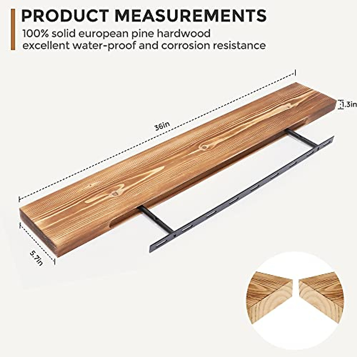 Floating Shelves - Natural Rustic Wooden Wall Shelf Set of 2- Handcrafted European Pine Storage Shelf Display Shelf for Kitchen Bathroom Living Room Bedroom Farmhouse - Light Walnut - 36 Inch