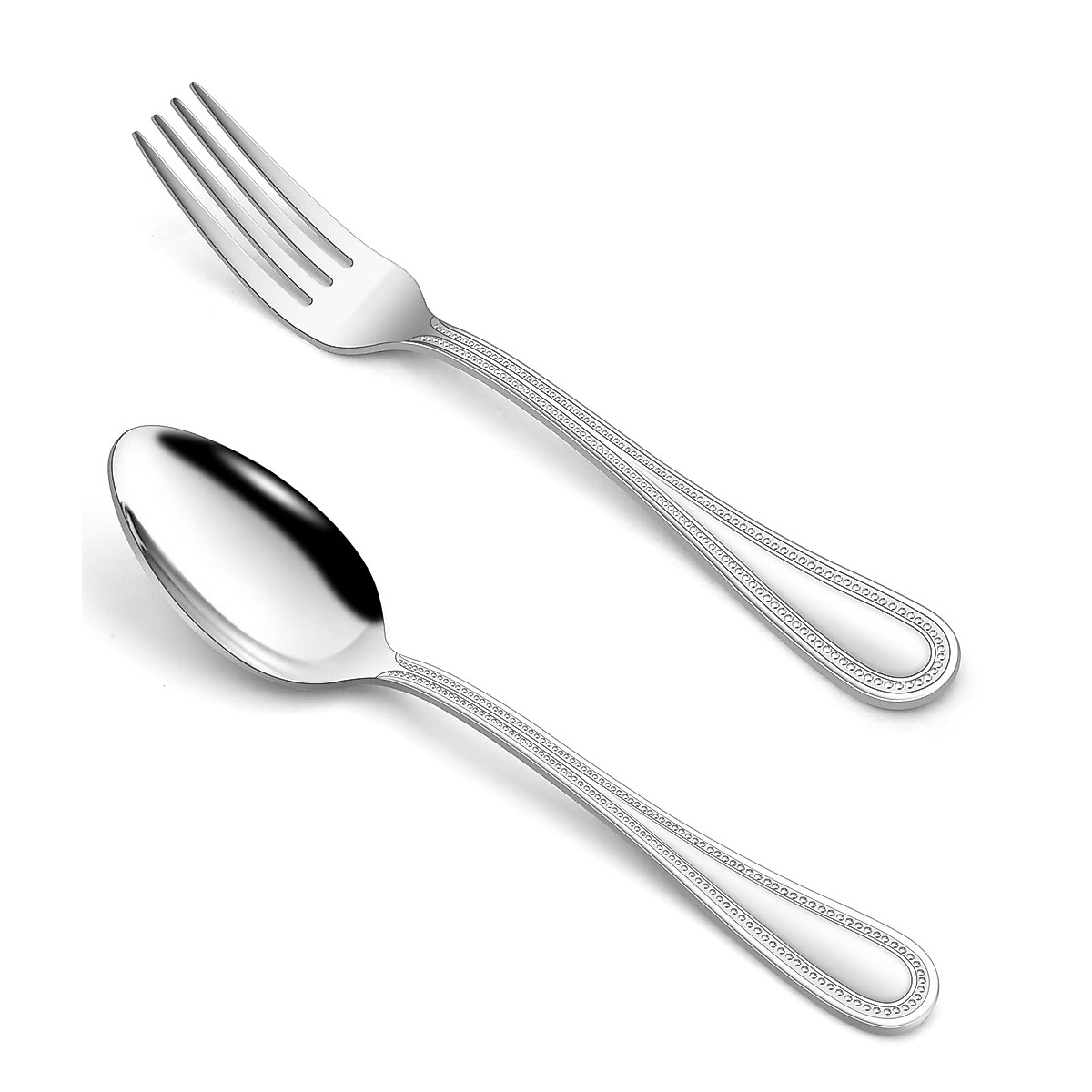 24PCS Forks and Spoons Silverware set, HaWare Stainless Steel Flatware with Pearled Edge for Home/Kitchen, Include 12 Dinner Forks(7.9 Inches) and 12 Dinner Spoons(7.9 Inches), Dishwasher Safe