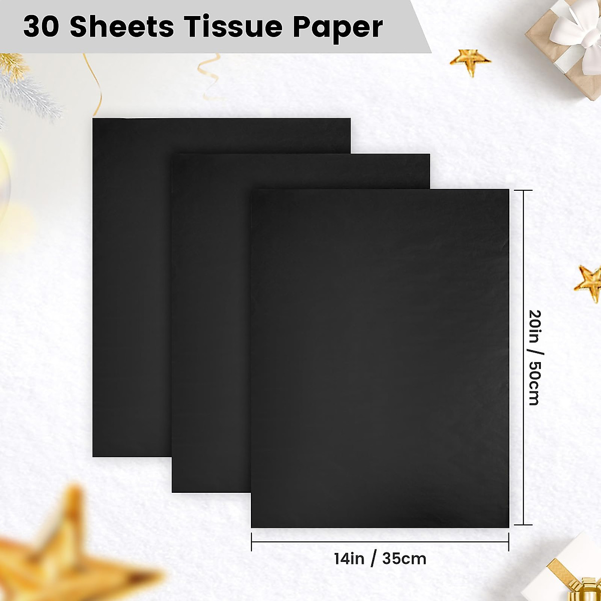 Hlonon Black Tissue Paper for Gift Bags - 30 Sheets of Black Wrapping Tissue Paper Bulk Packaging Paper for Weddings Birthday DIY Project Christmas Gift Wrapping Crafts Decor (14 x 20 Inch)