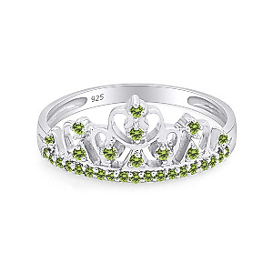 AFFY Round Cut Simulated Peridot Princess Crown Ring in 14k White Gold Over Sterling Silver