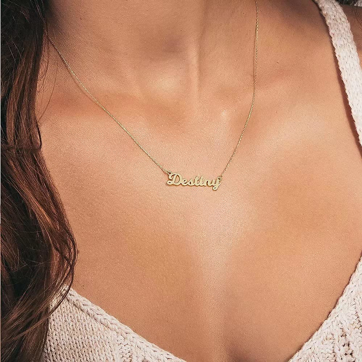 Ursteel Princess Necklace, Custom Name Necklace Personalized 14K Gold Plated Princess Name Plate Necklace Personalized Name Necklace for Women Teenage Girls