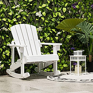 Giantex Wooden Adirondack Rocking Chair - Kids Outdoor Adirondack Rocker with Slatted seat, Smooth Rocking Feet, 300LBS Weight Capacity, Porch Rocking Chair for Balcony, Backyard, Poolside (1, White)