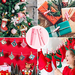 Clothes Pins Mini Clothespins Pink - 100 PCS Wooden Small Clothespins for Pictures with Jute Twine Tiny Photo Paper Clip, Ideal for Baby Shower, Crafts, Chip Clips, Home Office Decoration