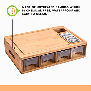 Prosumers Choice Bamboo Cutting Board - Wooden Like Chopping Board with Food Container Organizer, Cheese Shredder, & Juice Groove - for Veggie, Cheese, & Meat - Kitchen Fit Size of 15 x 10 x 3 inches