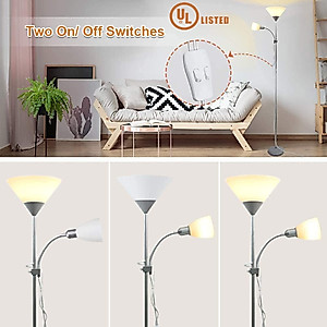 DINGLILIGHTING LED Floor Lamp DLLT Mother-Daughter Floor Lamps with Reading Lights, Modern Standing Pole Light, Torchiere Free Standing Lamp for Living Room, Bedroom, Office (Silver)