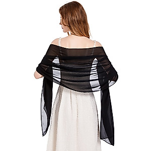 Vickorpen Shawls and Wraps Soft Chiffon Scarve Scarf For Evening Party Dresses Wedding Stole(Black1,one size)
