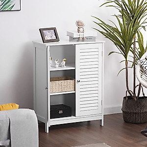 Reettic Bathroom Freestanding Storage Cabinet, Floor Storage Cabinet with 2 Doors, Bathroom Cabinet with Adjustable Shelf, 23.6" L x 11.8" W x 31.5" H, White BMGZ301W