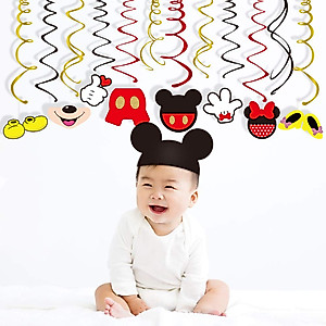 30CT Red Mouse Hanging Swirl Decorations for Party Birthday, Mini Mouse Ceiling Streamer Decor for Baby Kids Birthday Decoration, Micky Mouse Themed Party Supplies for 1st Birthday Party Baby Shower