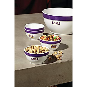 College Kitchen Collection LSU Serving Party Bowls / Mixing Bowls Set / Food Appetizer Serveware - 4 Piece, White