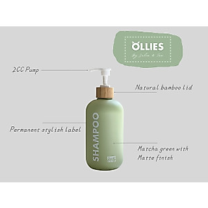 OLLIES Shampoo and Conditioner Dispenser, Shower Soap Dispenser for Bathroom-Set of 3 with Permanent Stylish Label-17oz, 500ml Refillable Shampoo and Conditioner Bottles Green