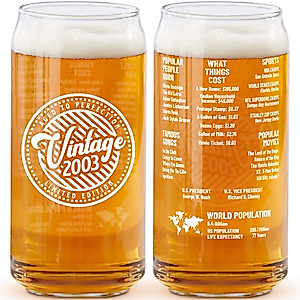 21st Birthday Gift For Men - Birthday Beer Gifts 20 Oz 2-Sided Beer Can Glass (1 Count) - Funny Vintage Glass for His or Her 21st Birthday - Unique Party Gift (2003)