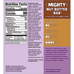 Plum Organics | Mighty Nut Butter Snack Bars | Organic Toddler & Kids Snacks | Almond Butter | 0.67 Ounce Bar (40 Total)
