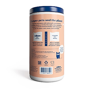 Caboo Tree Free Pet Wipes for Dogs & Cats | Natural, Earth Friendly, Deodorizing, Hypoallergenic Cleaning Wipes for Eyes, Ears, Paws, & Face (Unscented, 2 Canisters, Total of 140 Jumbo Wipes)