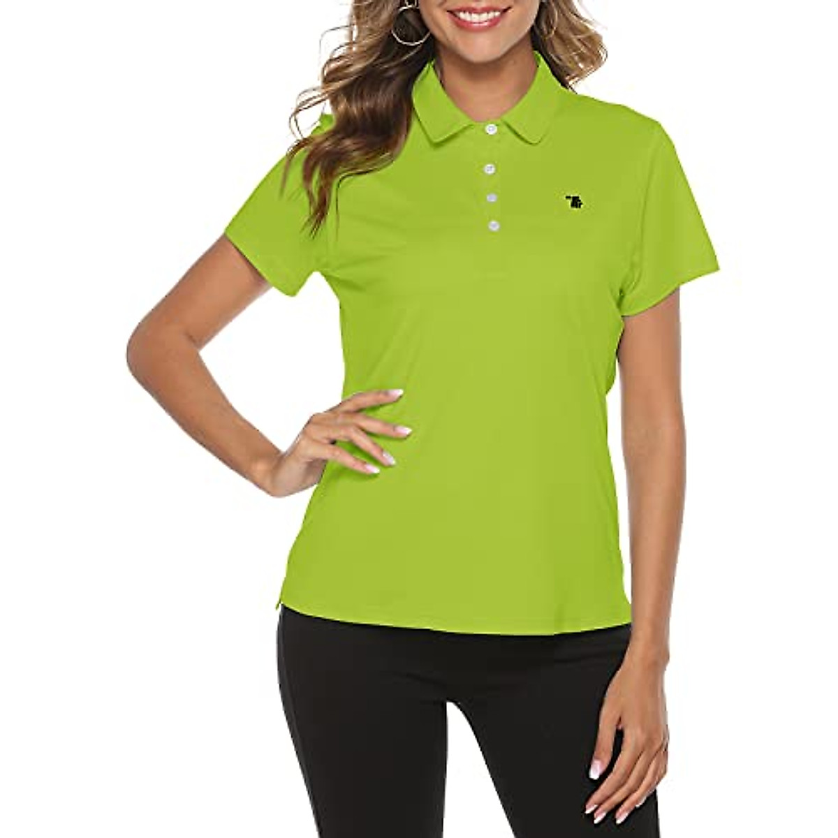 Rdruko Women's Golf Polo T Shirts Lightweight Moisture Wicking Short Sleeve Shirt Quick Dry 4-Button(Green, US S)