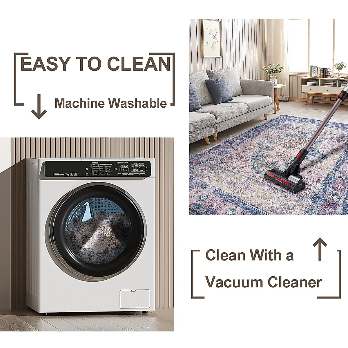 BESTSWEETIE 8x10 Area Rugs for Living Room Area Rug 8x10 Living Room Washable Rugs 8x10 Vintage Rug Area Rug for Bedroom Living Room Dinning Room No Pile Non Slip Purple/Blue/Multi