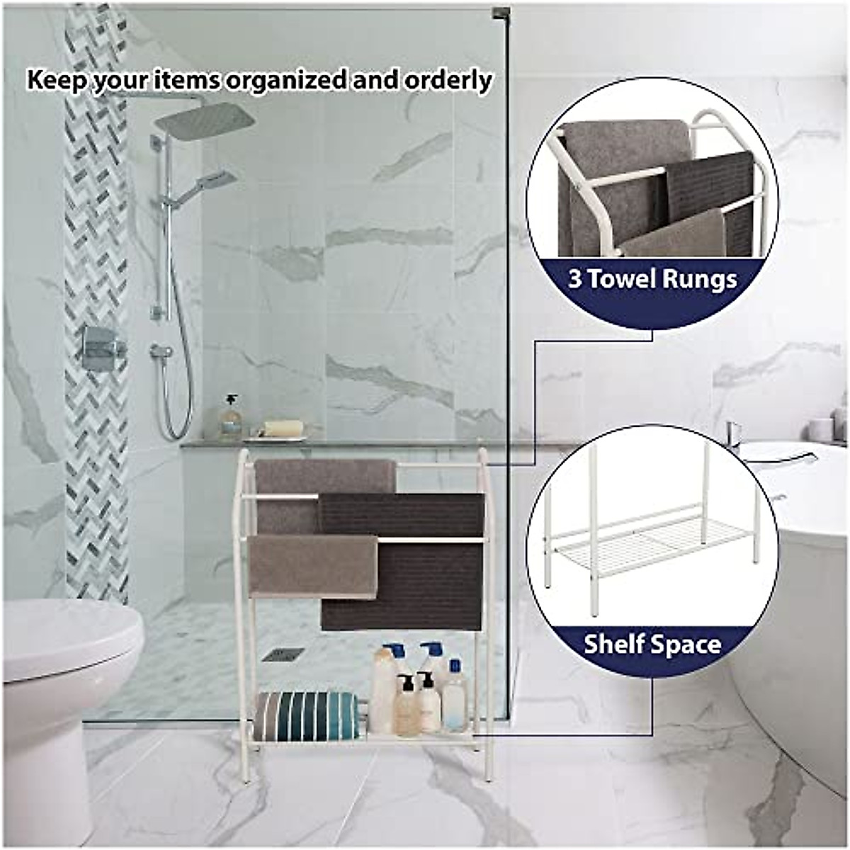 3 Bar Towel Rack w/Shelf for Bathroom and Kitchen, White