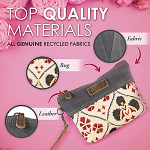 SIXTEASE Women's Fashion Wristlet Small Clutch With Wrist Strap - Vintage Style Zipper Made with Genuine Leather, Upcycled Canvas, Rug, or Hair On - Unique Designs, Hand Stitched - Mink