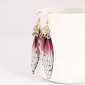 Iumer Imitation Cicada Wing Dangle Earring Hook Women Vintage Minimalist Party Wedding Long Drop Earring,red