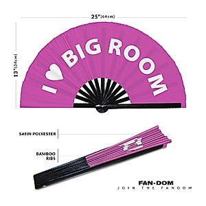I Love Big Room Hand Fan Foldable Bamboo Circuit Rave Hand Fans Heart Music Genre Rave Parties Gifts Festival Accessories (Pink)