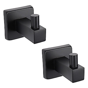 TocTen Bathroom Hook - 2 Pack Square Robe/Towel Hooks, 304 Stainless Steel Rustproof Coat Hook Wall Mounted, Heavy Duty Hanger Wall Hooks for Bathroom Kitchen Back Door Wardrobe(Matte Black)