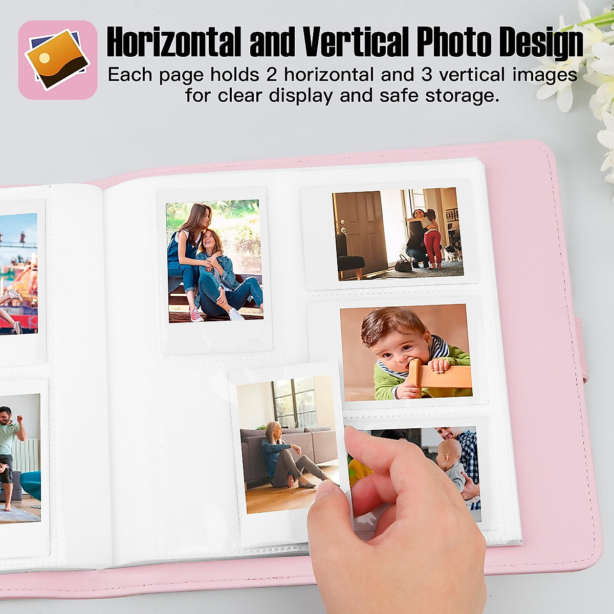 Veicevol 360 Pockets Photo Album for Fujifilm Instax Mini Camera, Album for Polaroid Photo, Leather Cover, Photo Album for Fujifilm Instax Mini 12 11 9 40 8 7 Evo LiPlay Camera, 2x3 Photo Album, Pink