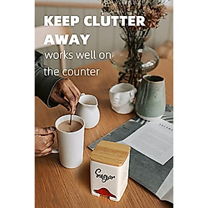 QUXIJA Ceramic Sugar Packet Holder, Farmhouse Tea Bag Storage Organizer Caddy Holder with Lid