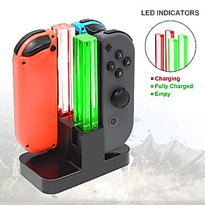 FastSnail Charging Dock and 2 Pack Switch Grips Kit for Nintendo Switch Joy Con & OLED Model, Charger Stand Station with Charging Cable, Wear-Resistant Grip Controller with 6 Thumb Grip