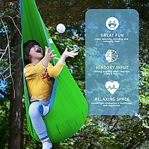 OUTREE Kids Pod Swing Seat, Cotton Child Hammock Swing Chair, Sensory Swing for Indoor and Outdoor Use, Green and Blue