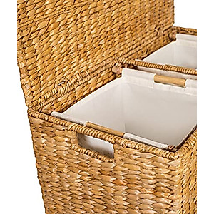 BirdRock Home Oversized Divided Hamper with Liners (Honey) - Made of Natural Woven Seagrass Fiber - Organize Laundry - Cut-Out Handles for Easy Transport - Includes 2 Liners
