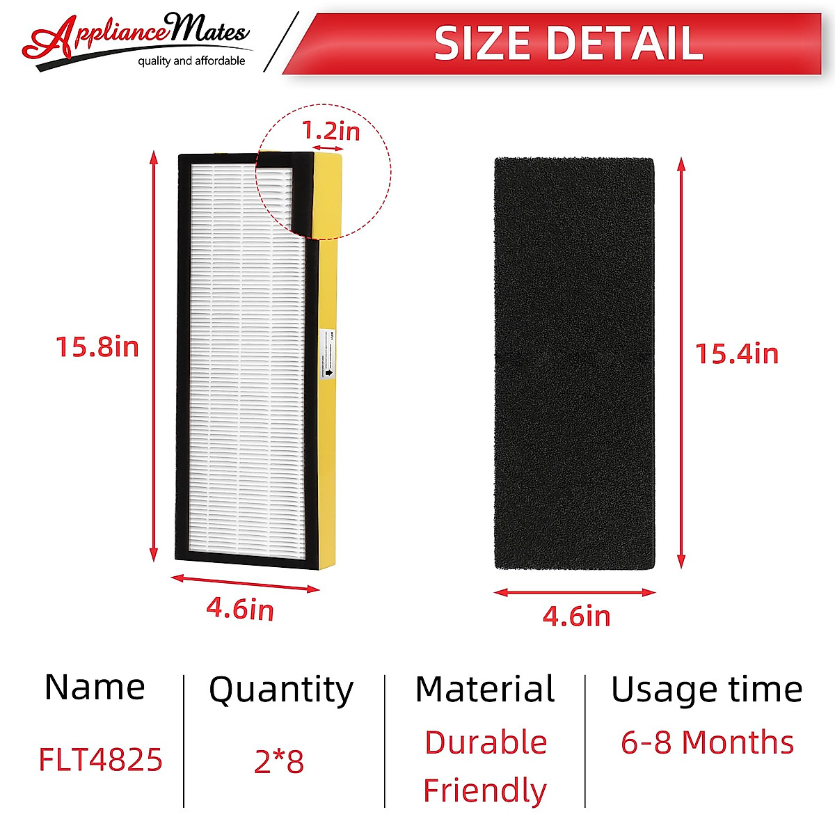 FLT4825 HEPA Filter B Replacement for Guardian Air Purifier AC4825 AC4300 AC4800 AC4900 AC4850 Models, 2 Packs HEPA Filters and 8 Packs Pre-Filters by APPLIANCEMATES