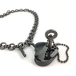 Succuba Padlock Necklace Chain Collar Choker with Two Keys and Box for Women and Men (B, 16)