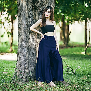 Lannaclothesdesign Palazzo Pants for Women Wide Leg Boho Harem Yoga Pants S M L XL Sizes (S, Solid Dark Blue)